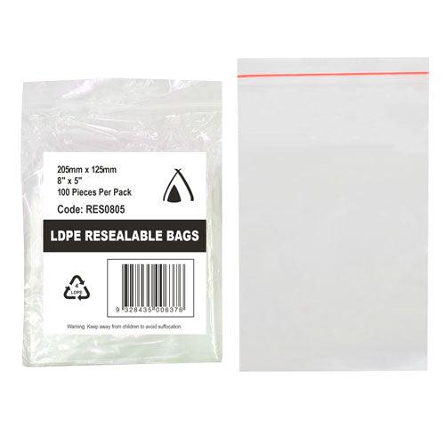 Resealable Bag 8x5" (205x125mm) (Carton 1000) (Pack 100) – Packaging ...